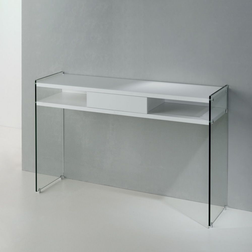 Maya - Consolle in vetro con cassetto e ripiano laminato - Sediarreda