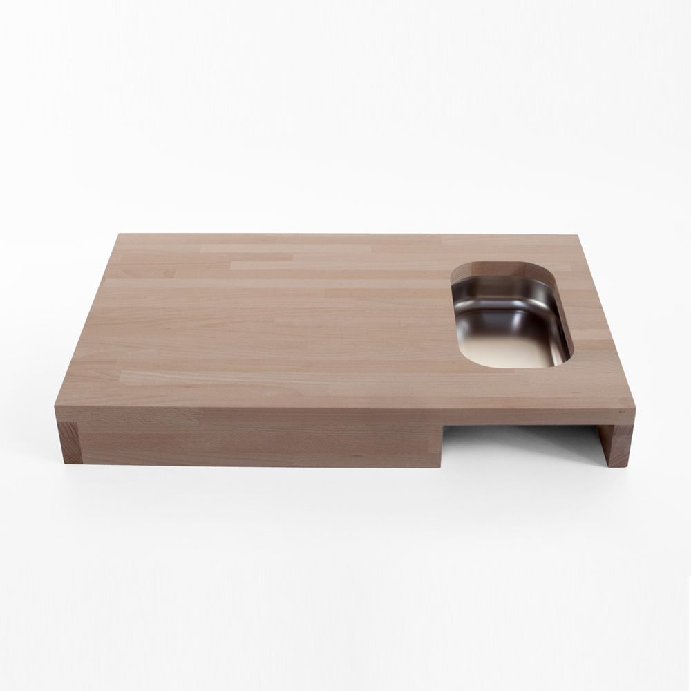 Chop: Chopping board made of wood with stainless steel container ...